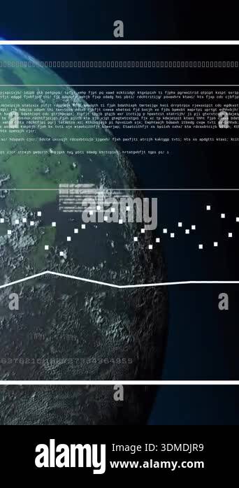 Digital data processing animation over Earth from space. Technology ...