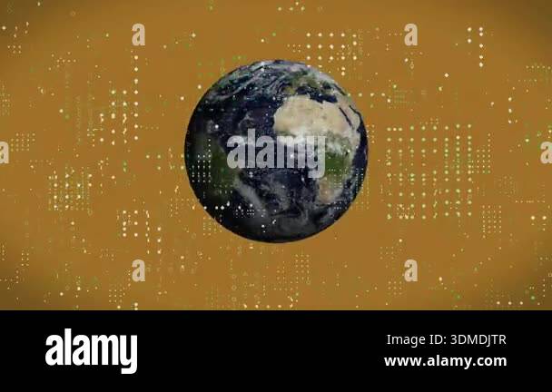 Opening Earth globe growing and rotating while colored grid pulsing ...