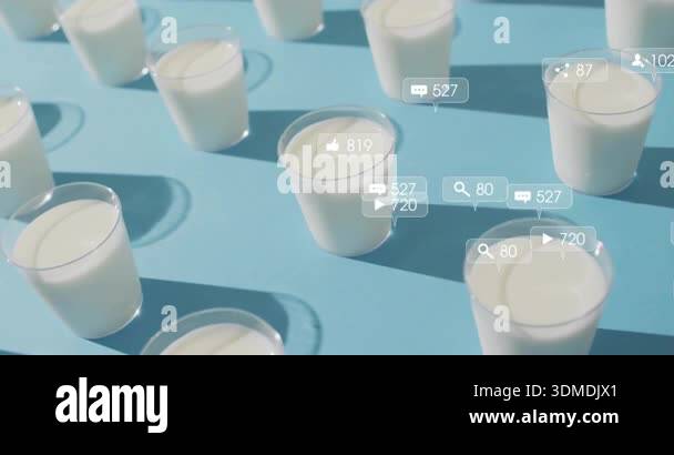 After pause starting metric icons popping around plastic cups sliding ...