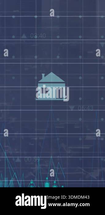 Animation of computer icons over graphs with changing numbers against ...