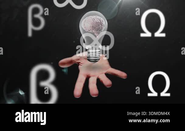 Hand extending upward starting bulb with brain appearing as Greek ...