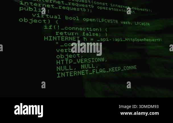 Opening hacker-style terminal showing green code then revealing vector ...