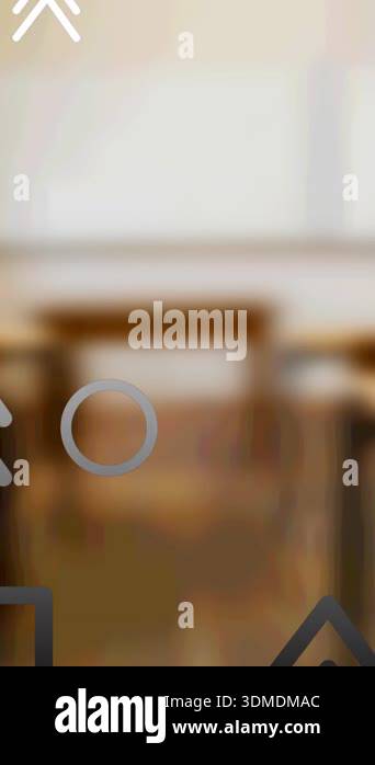 Animation of grey and white line shapes rising over blurred classroom ...