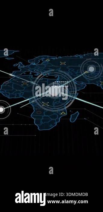 Animation of network of connections with spots over world map. Global ...