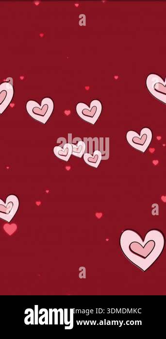 Animation of multiple heart icons floating against copy space on red ...