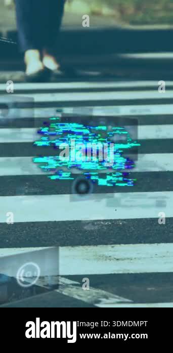 6G technology animation over pedestrian crosswalk with digital ...
