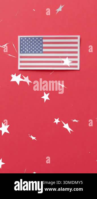 Animation of stars falling over flag of united states of america on red ...
