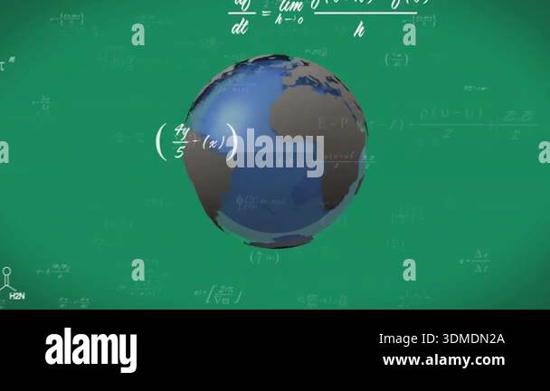 Showing chalkboard, globe and formulas appearing, planes orbiting ...