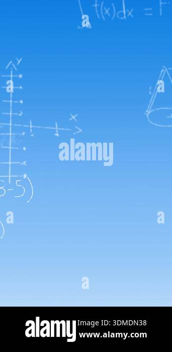 Animation of mathematical equations and formulas floating against blue ...