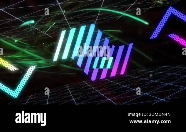 Dark void revealing 3D wireframe grid, shapes cycling rotating merging ...