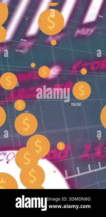 Multiple dollar symbol icons over statistical data processing against ...