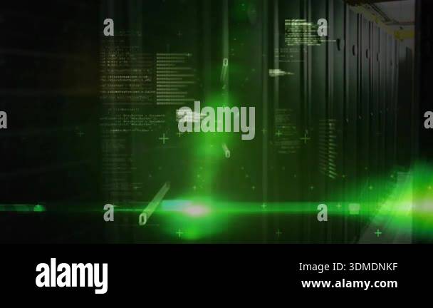 Green scan beam pulsing at floor then rising along racks, visualizing ...