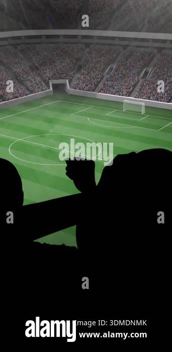 Animation of silhouette of sport fans with speech bubbles on sports ...