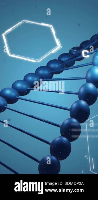 Animation of chemical formula and dna strand on blue background ...