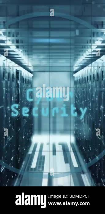 Animation of cyber security text and digital data processing over ...