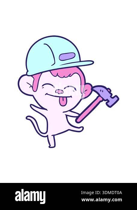 jiggle motion animation of funny cartoon builder monkey dancing Stock ...