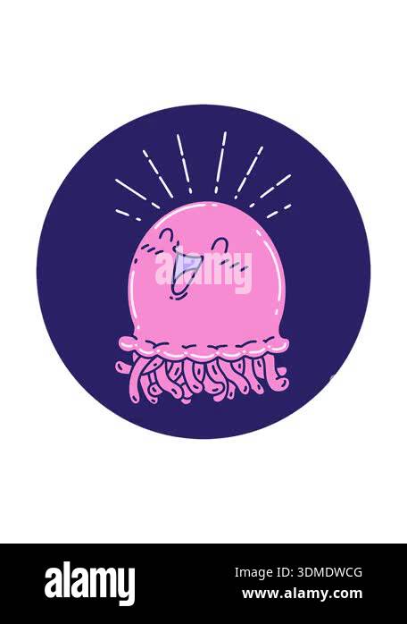 spinning motion animation of icon of a tattoo style happy jellyfish ...