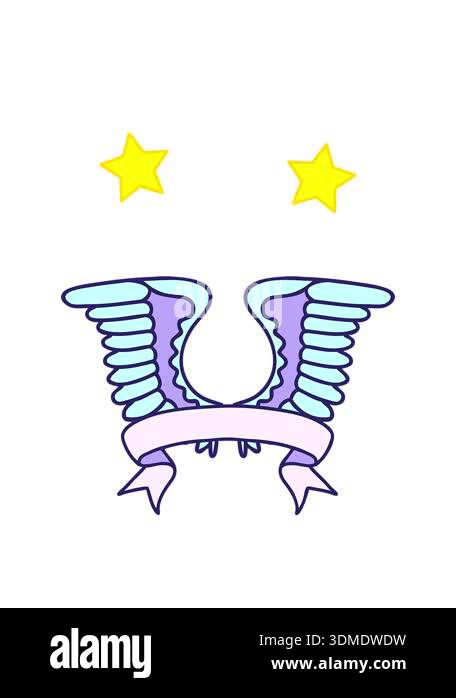 spinning stars animation of traditional tattoo with banner of a wing ...