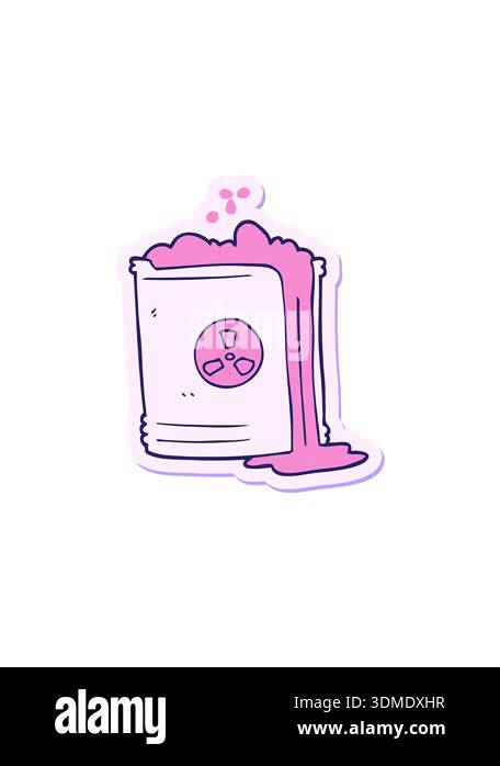 radioactive glowing animation of sticker of a cartoon radioactive waste ...
