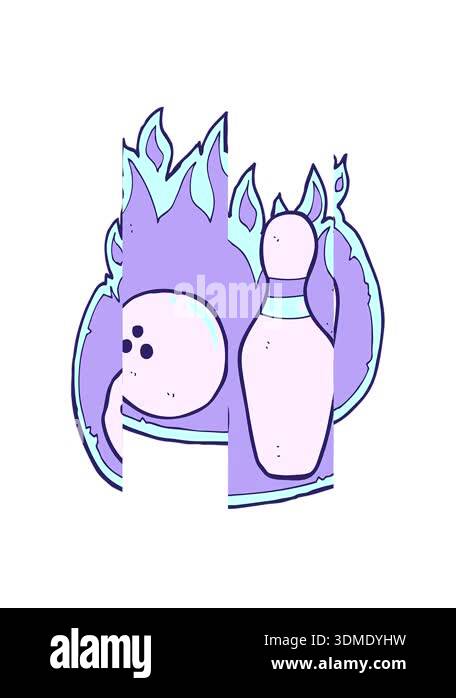 splitting motion animation of ten pin bowling cartoon symbol with fire ...