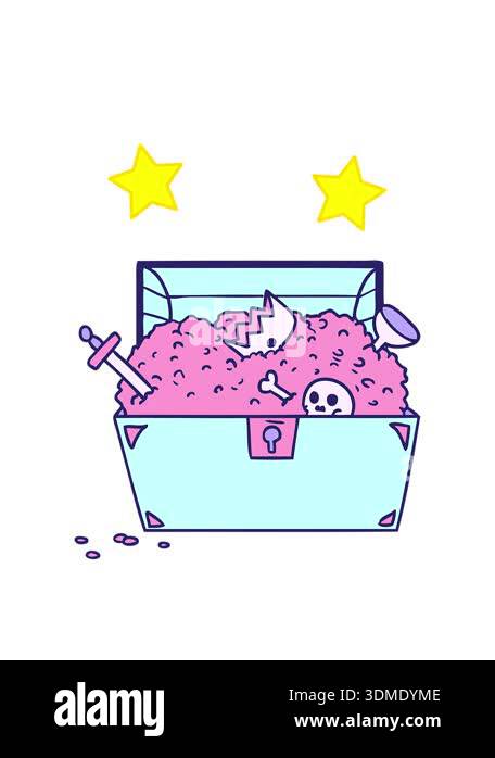 spinning stars animation of cartoon doodle of a treasure chest Stock ...