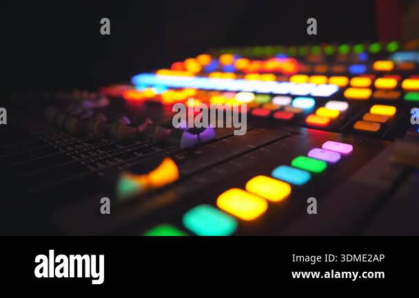 Side view of dj remote or soundboard. Working process on recording ...