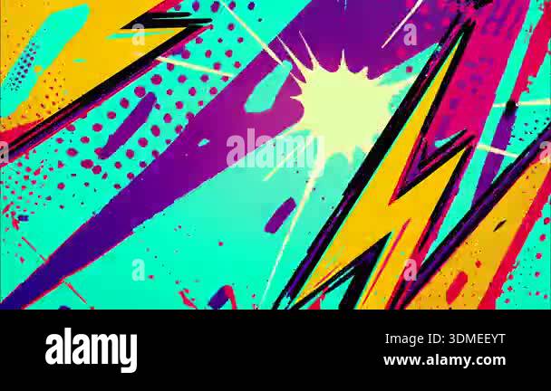 Abstract cartoon zigzag brush texture background with teal and pink ...