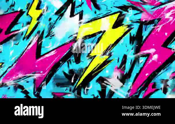 Electric lightning graffiti illustration, repeating bolt shapes, bold ...