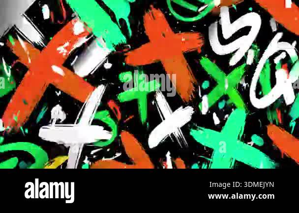 Abstract graffiti paint background, bold hand drawn crosses, colorful ...