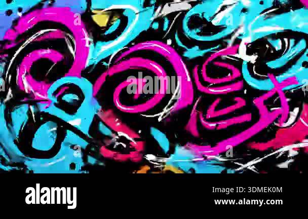 Abstract graffiti spiral background, neon pink and cyan swirls, hand ...