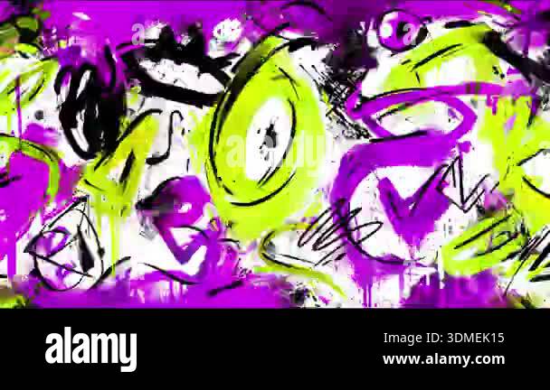 Abstract graffiti symbols background, chaotic hand drawn shapes, neon ...