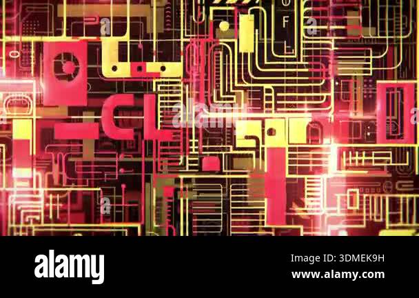 abstract cyberpunk circuit texture, glowing red gold electronics ...