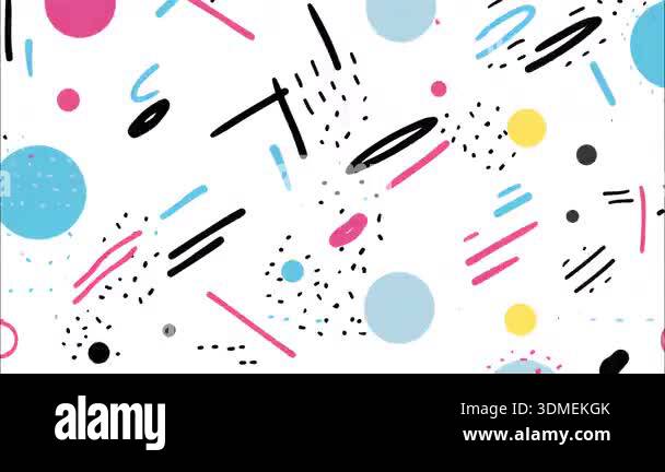 Abstract Memphis style pattern on white background, pink rounded shapes ...