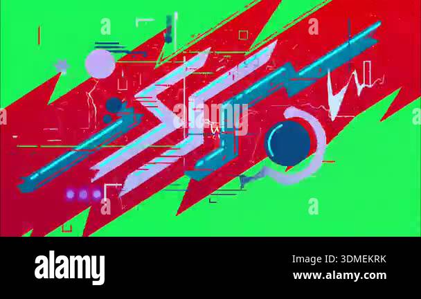 Abstract glitch lightning background, jagged energy lines, red green ...
