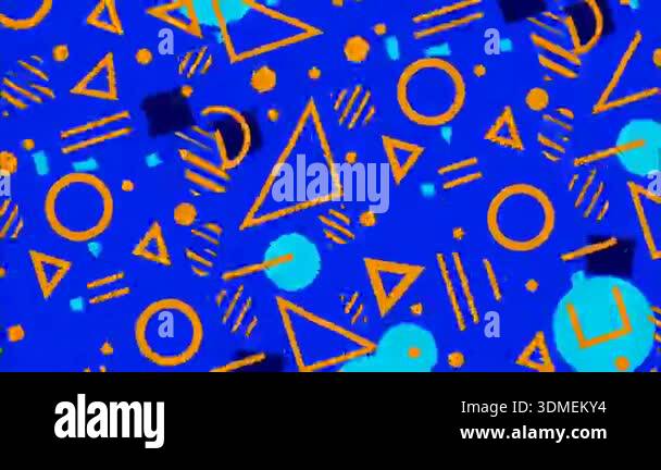 Retro pop art abstract geometric pattern, blue background with orange ...
