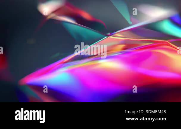 Iridescent abstract glass surface with neon rainbow reflections ...