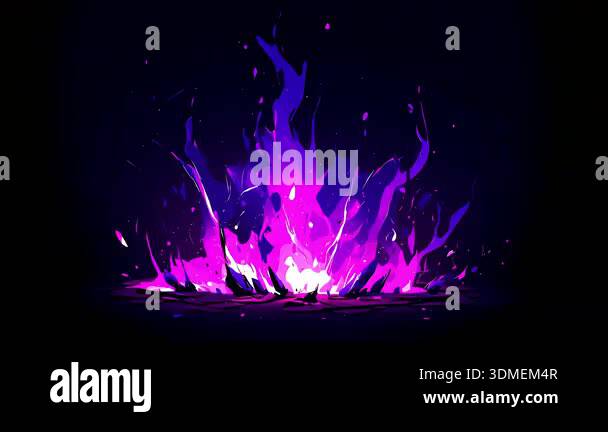 Purple magic flame explosion, stylized fire burst, cartoon comic style ...