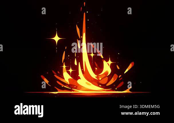 Cartoon fire flame burst, comic style energy splash, 2d animation fire ...