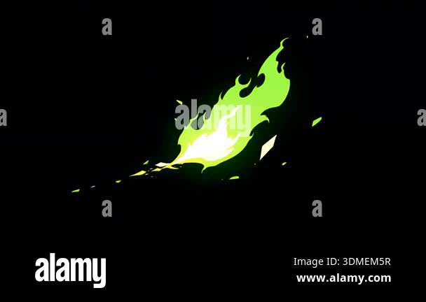Green fire comet trail, glowing flame streak, toxic energy projectile ...