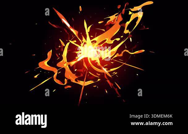 cartoon comic style 2d animation fiery energy impact, explosive fire ...