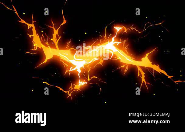 Orange electric energy wave, glowing lightning line, fiery power beam ...