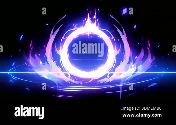 Anime energy ring explosion, glowing plasma circle with electric flames ...