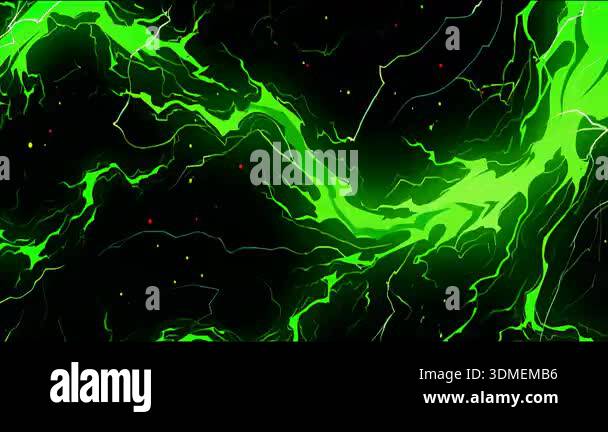 Green liquid energy flow with lightning lines, glowing plasma stream ...