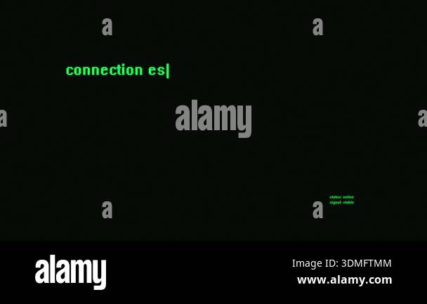 Green text "connection established" "analyzing patterns" appears on a ...