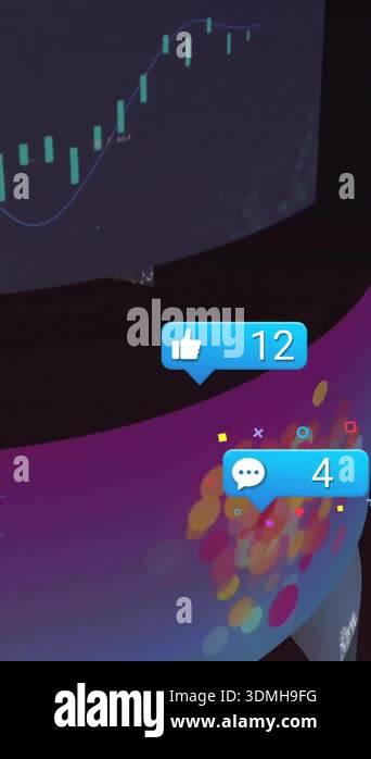 Social media notifications animation over curved screens displaying ...
