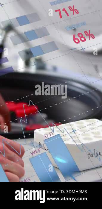 Handling test tubes in laboratory, analyzing scientific data with ...