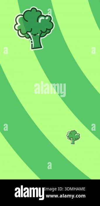 Animation of falling vegetables over globe on green stripes background ...