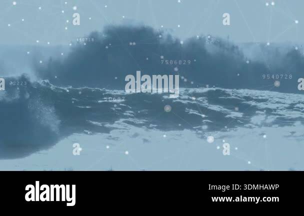 Swell moving from horizon, initiating wave crest rising and digital ...