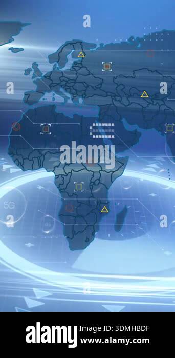 Global network connections and data processing animation over world map ...