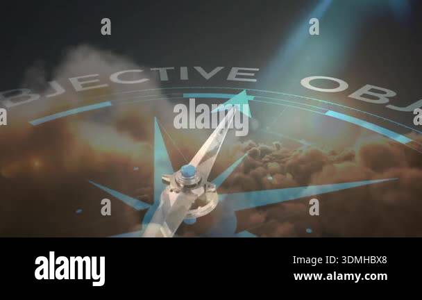 Floating compass above clouds, starting arrow rotating under OBJECTIVE ...